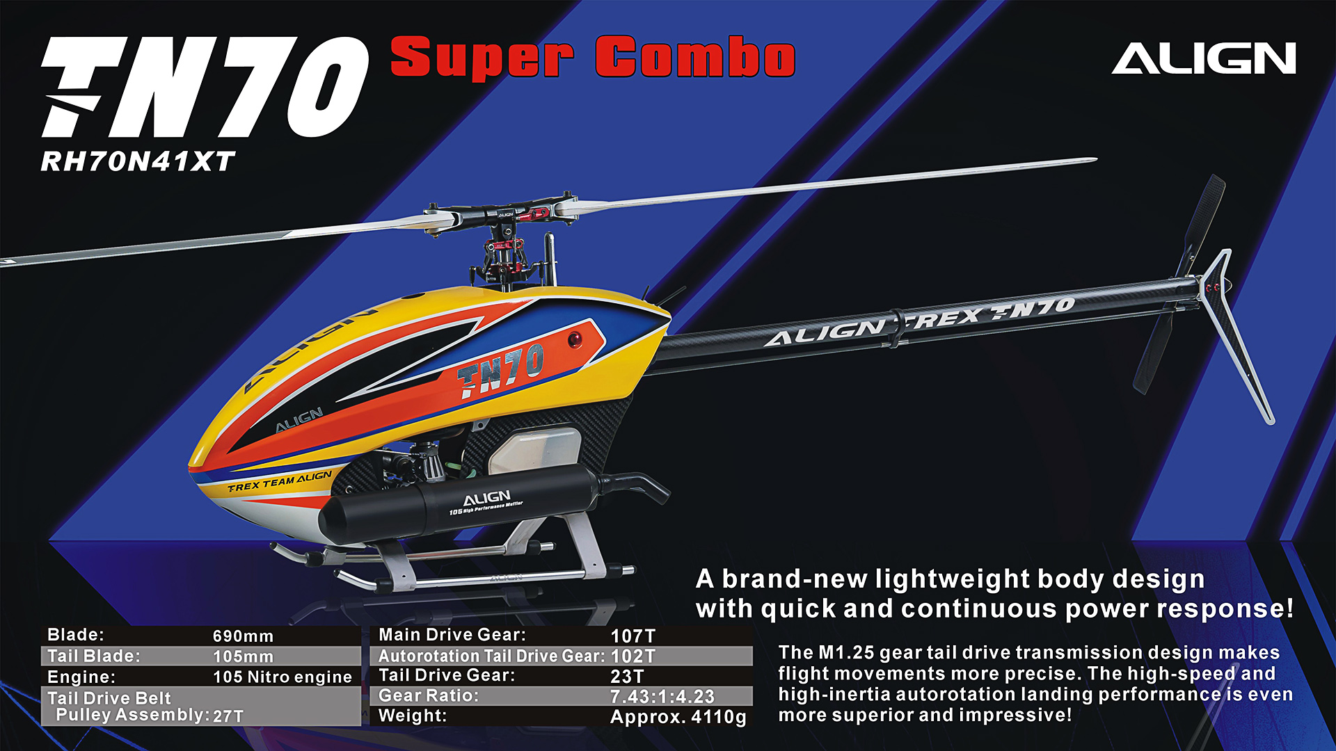Align TN70 Nitro Helicopter Super Combo (W/o Engine and FBL Unit ...